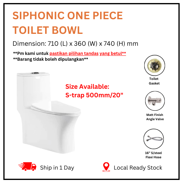 Bathroom One Piece 20 inch 500mm S Trap Rimless Siphonic Toilet Bowl ...