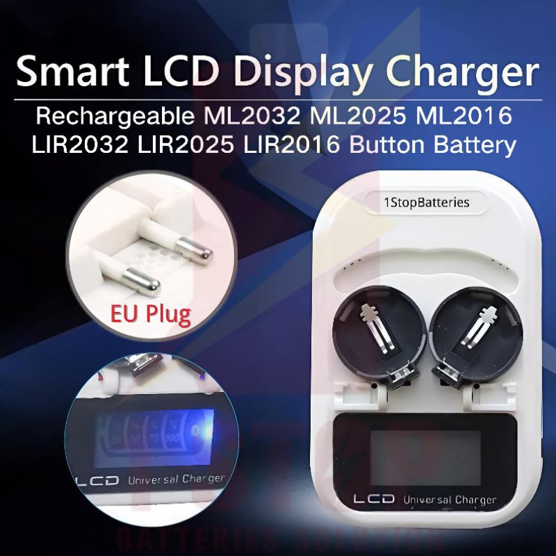 2 Slot LCD Indicator Charger For ML2032 ML2025 ML2016 LIR2032 LIR2025 ...