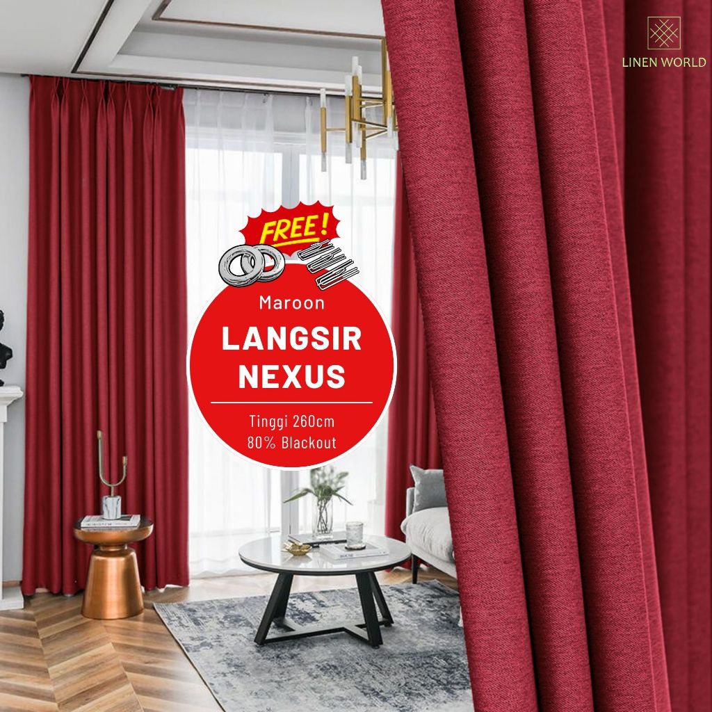 NEXUS Langsir Hotel Warna Maroon 80% Blackout Anti Cakar Cat Friendly ...