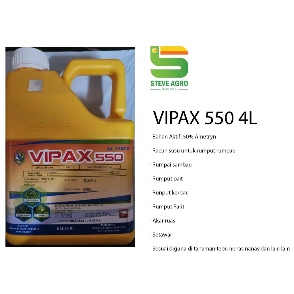 Vipax 550 Ametryn 50% 4L (RACUN RUMPUT SUSU) Racun Rumput Sembau ...
