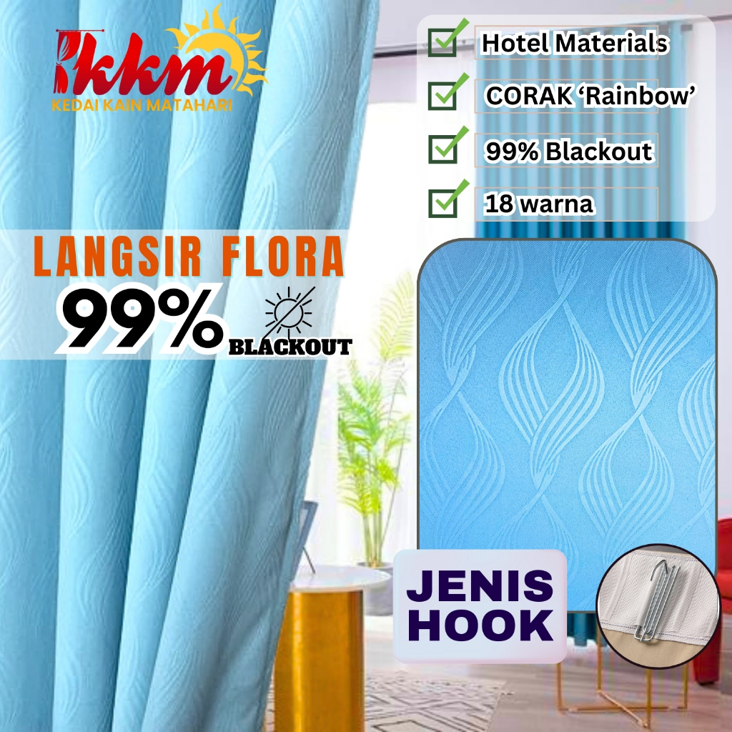 KKM Curtain Flora 99% Blackout Hook Type/ Langsir Flora Jenis Cangkuk ...