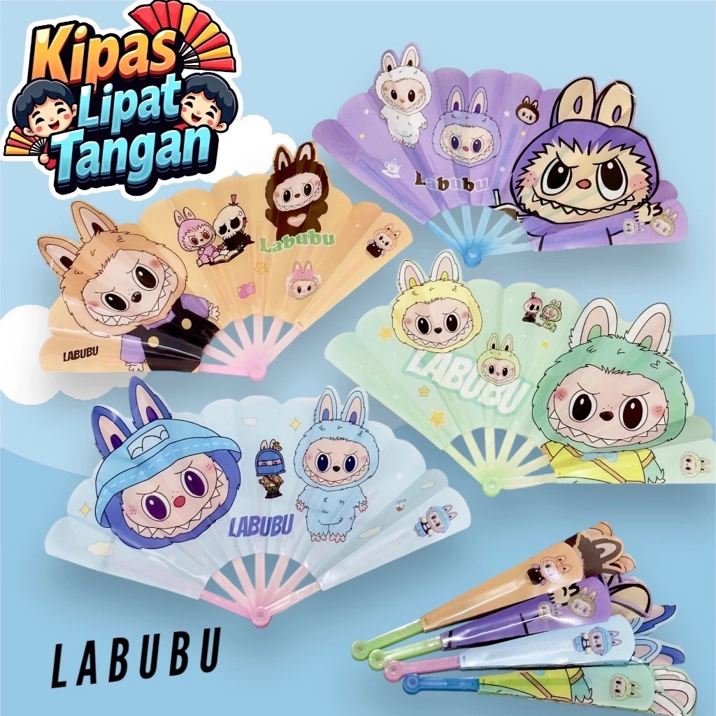 Souvenir Gift Folding Hand Fan Cute Labubu Doll Character Japanese Fan ...
