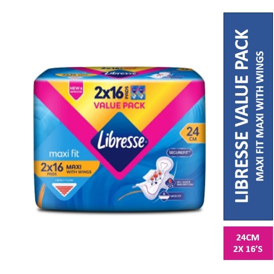 LIBRESSE VALUE PACK MAXI FIT WITH WINGS SIZE 24CM 2X 16'PADS / PACK ...