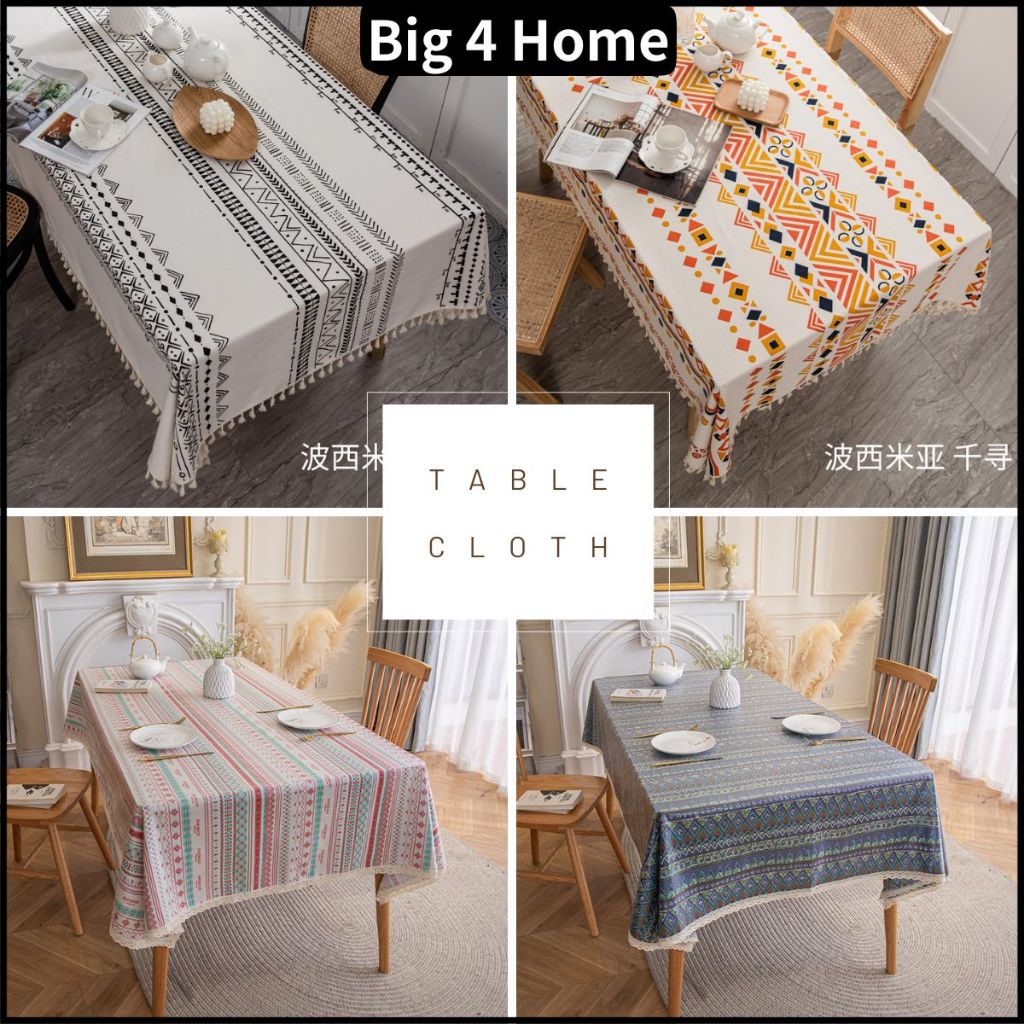 Alas Meja Cotton Linen Aesthetic Table Cloth Bohemian Table Cloth Retro ...