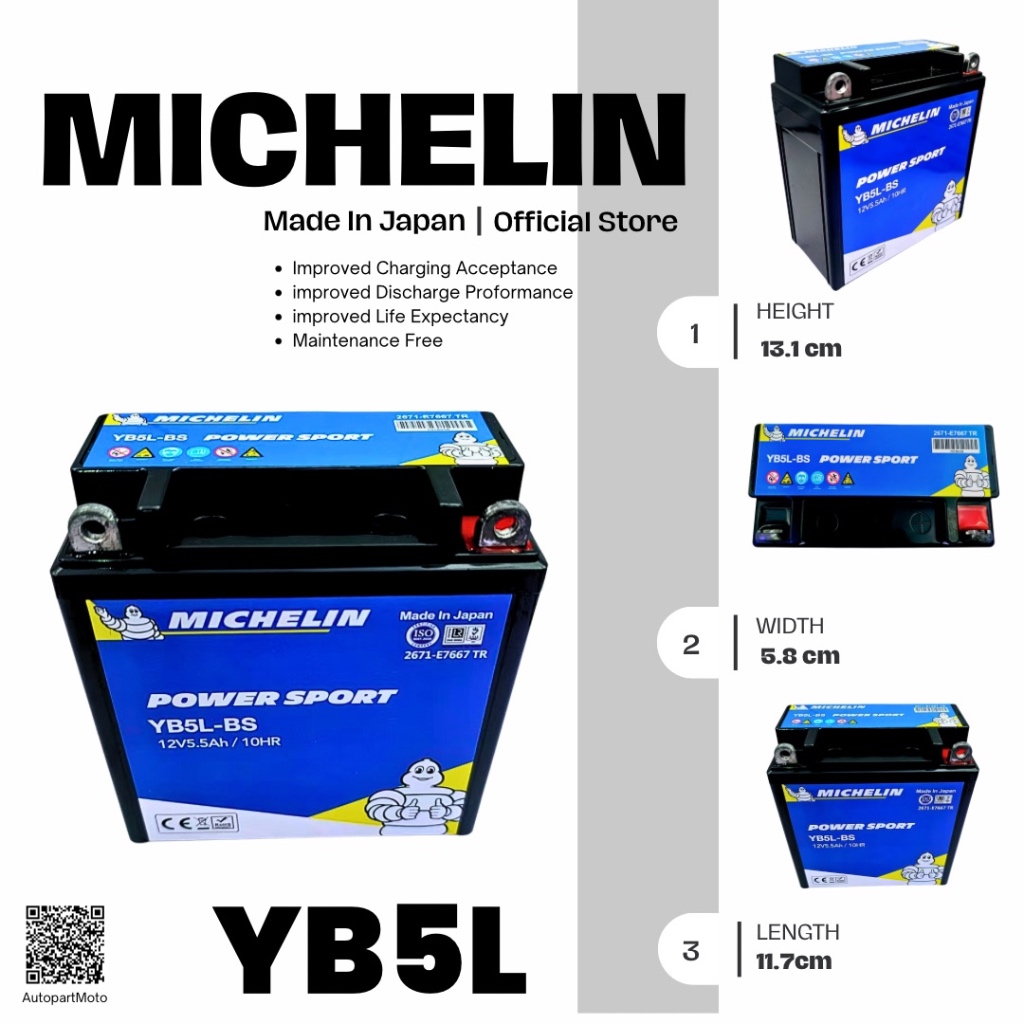 MICHELIN YB5 YB5L YB5L-BS BATTERY MOTORCYCLE MOTOSIKAL ( STARTER ...