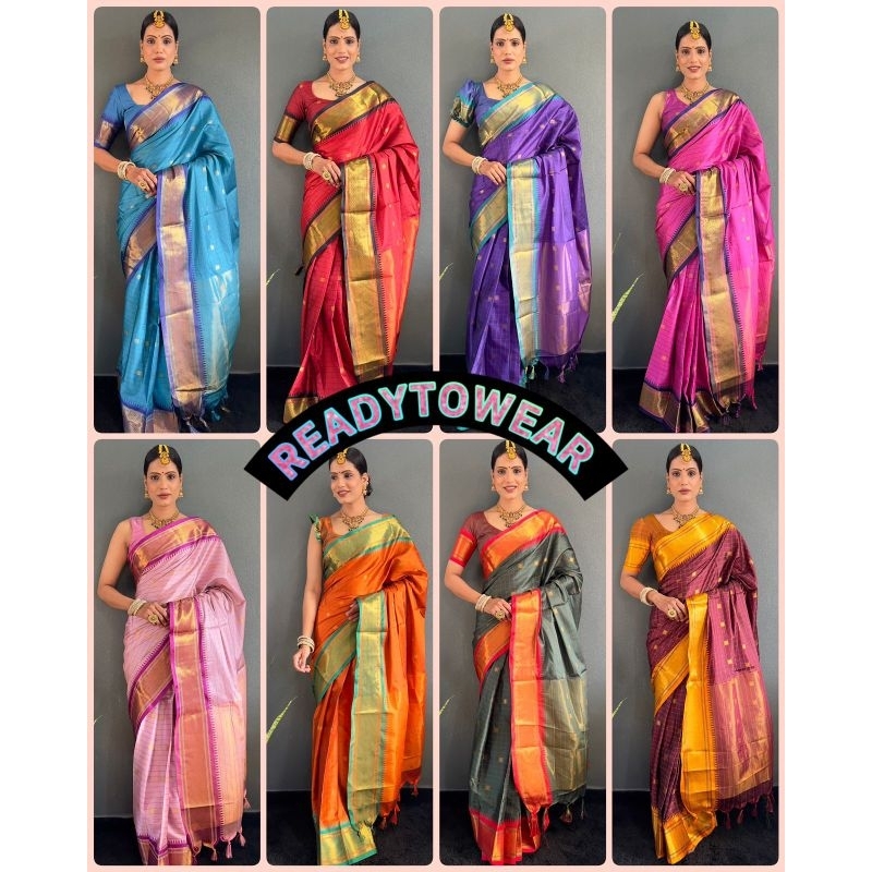 (READY-MADE SAREE) Aura Cotton Silk 1 Min Ready To Wear Saree With ...