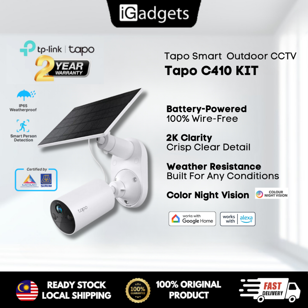 TP-Link Tapo C410 KIT 2K/3MP Wire Free Solar Powered CCTV Color Night ...