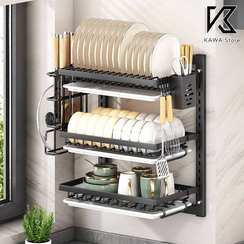 KAWA丨Rack Wall Mounted Racks Plate Storage Organizer Rak Pinggan Sinki ...