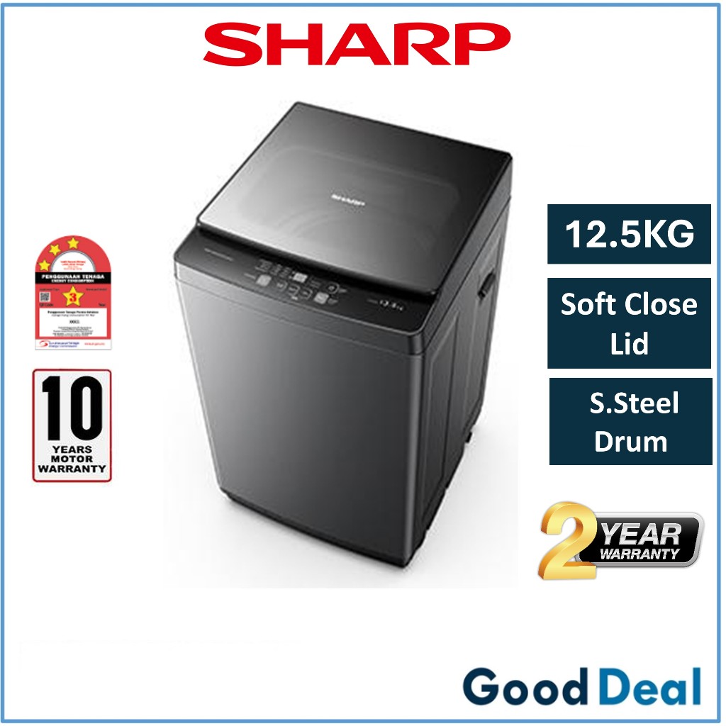 Sharp 12.5KG / 15.5KG / 20KG Soft Close Glass Lid Washing Machine Mesin ...