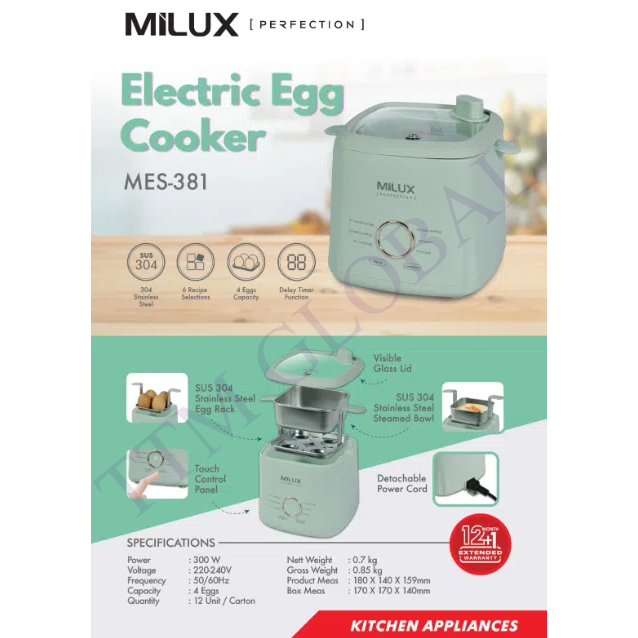 [SIRIM CERTIFIED} **NEW ARRIVAL** MILUX Electric Egg Cooker MES-381 Egg ...