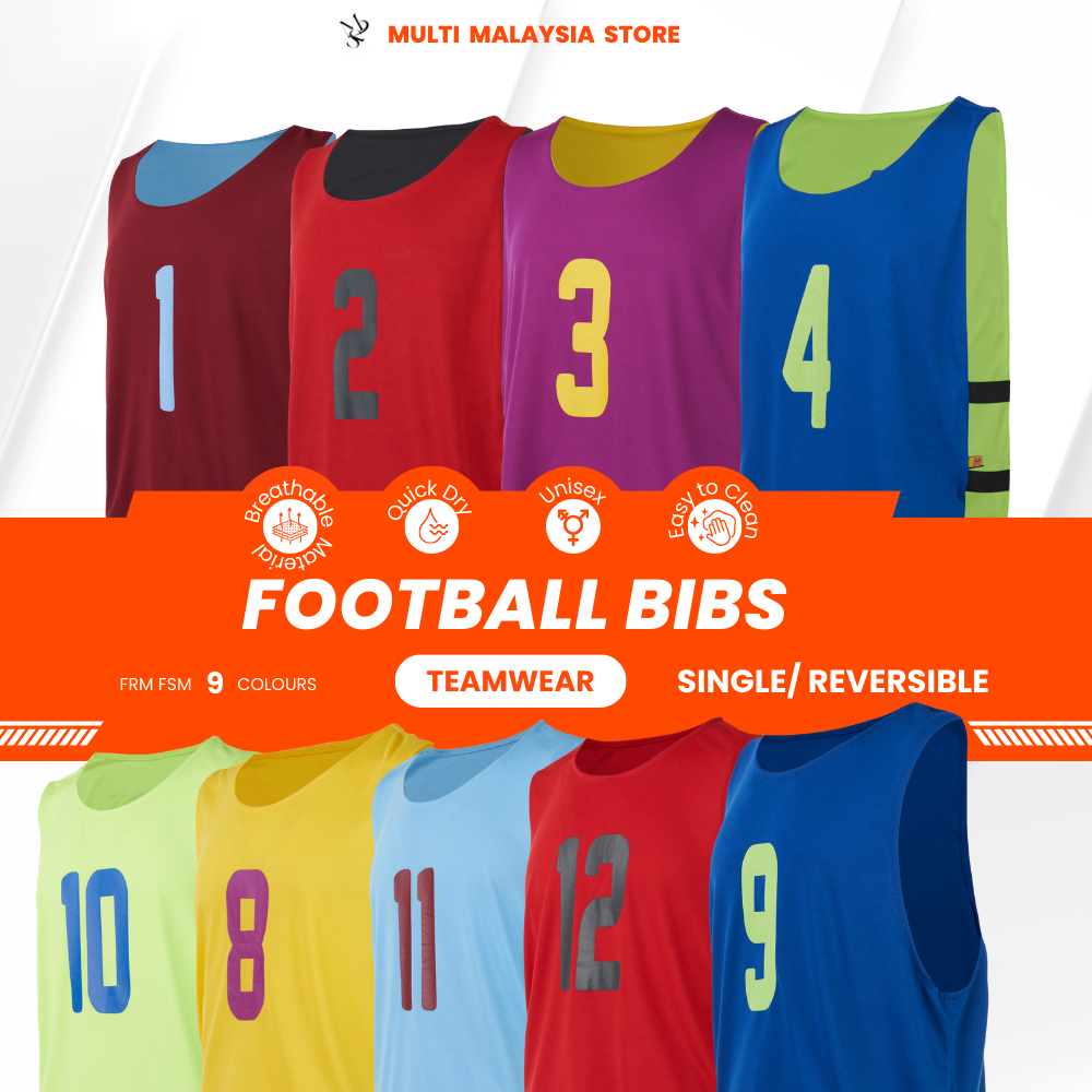 MULTISPORT Football Single / Reversible Bibs [ 12 Per Set ] Bib Bola ...