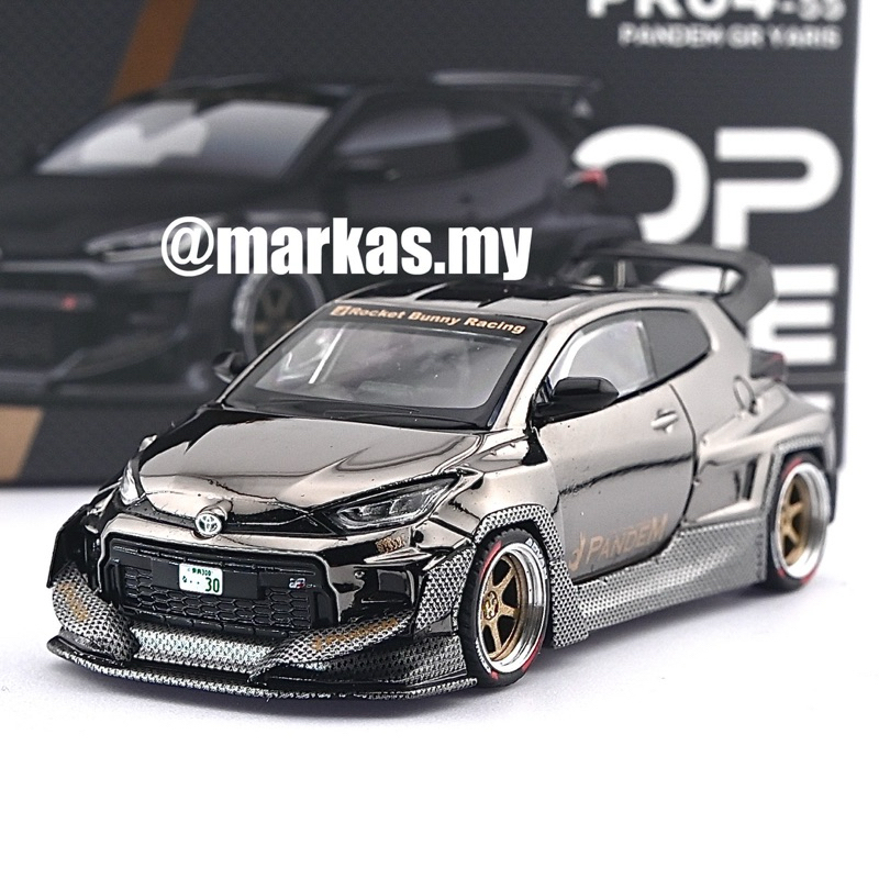 POP RACE 1/64 PR640055 TOYOTA GR YARIS PANDEM BLACK CHROME (GOLD RIMS ...
