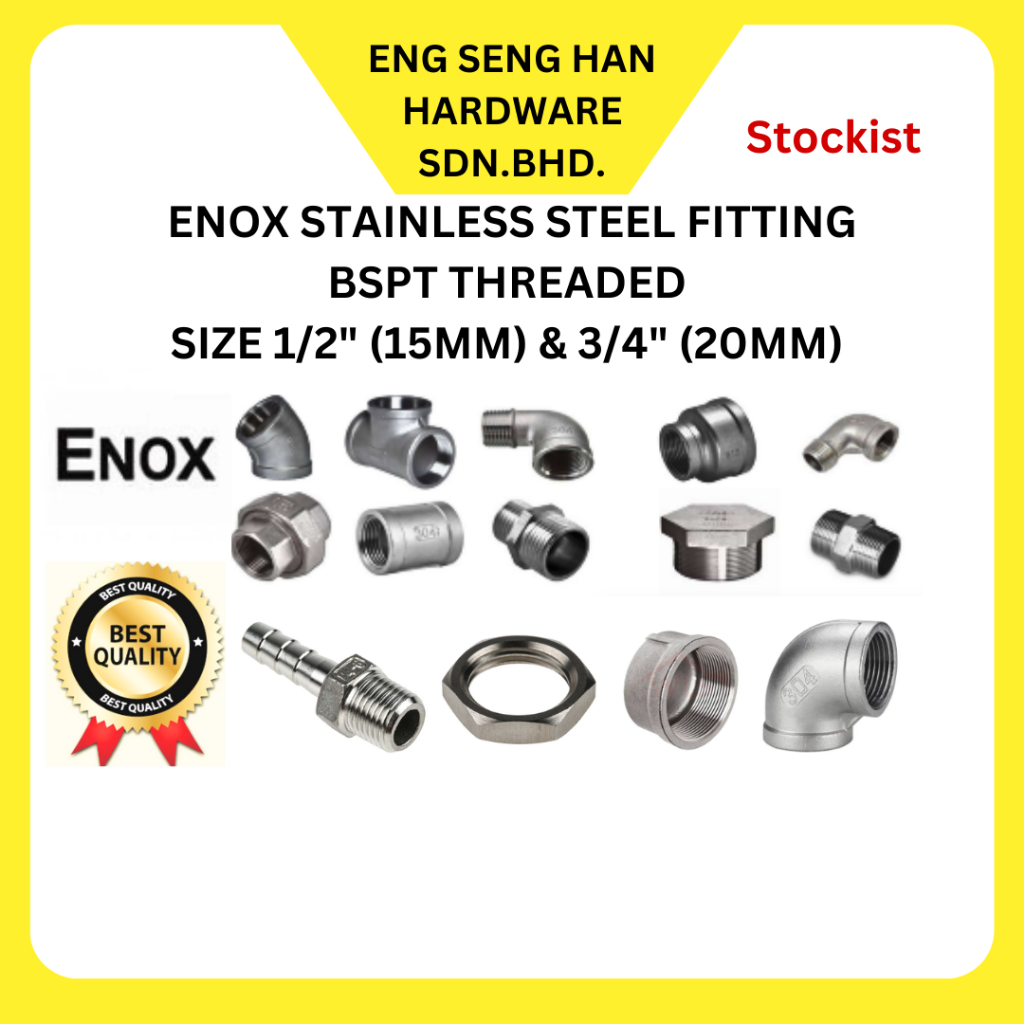 1/2''(15MM)& 3/4"(20MM)ENOX STAINLESS STEEL 304 ELBOW, NIPPLE, SOCKET ...
