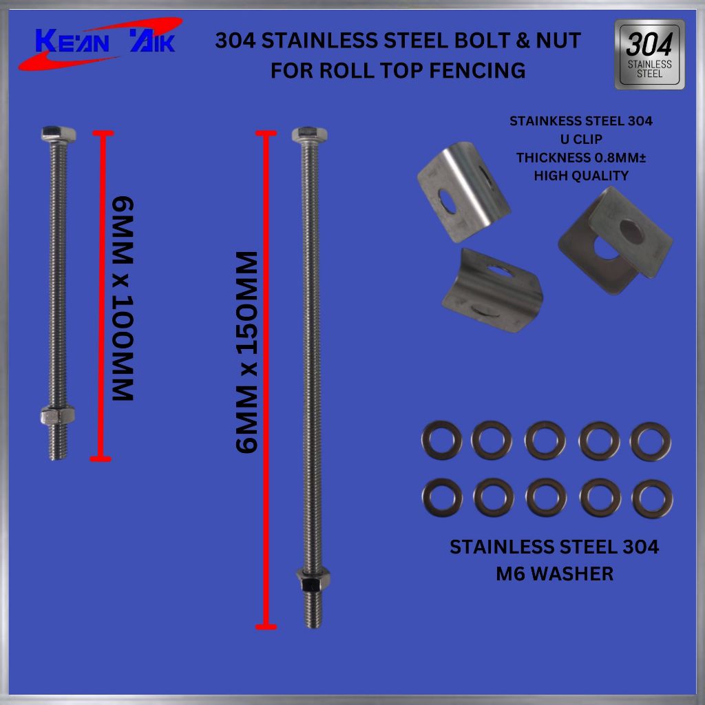 304 Stainless Steel Bolt & Nut for Roll Top Fencing / 60MM GI Post ...