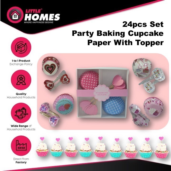 24pcs Set Disposable Party Cupcake Baking Paper With Topper / Polkadot ...