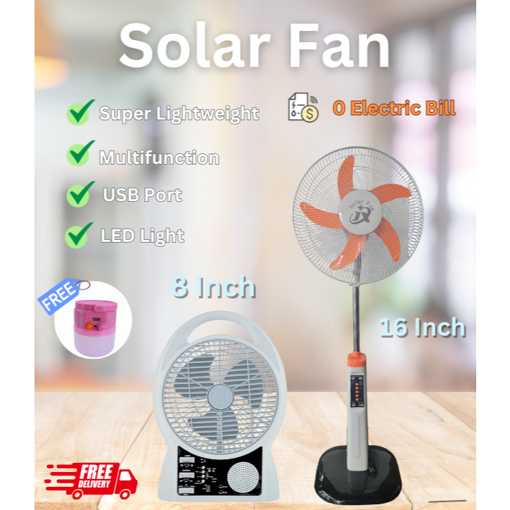 🔥SALES🔥8 Inch &12 Inch Solar StandFan Kipas Solar LED Light Lightweight ...