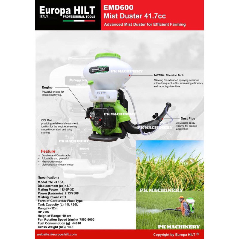 (Ready Stock) Europa Hilt EMD900 Mist-Duster Mist Blower Pump Tabur Padi 58cc (2-Stroke ...