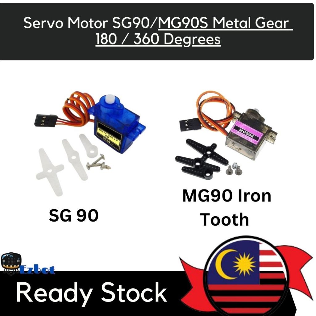 Ready Stock Micro servo Motor servo SG90 MG90 iron tooth 180 360 ...