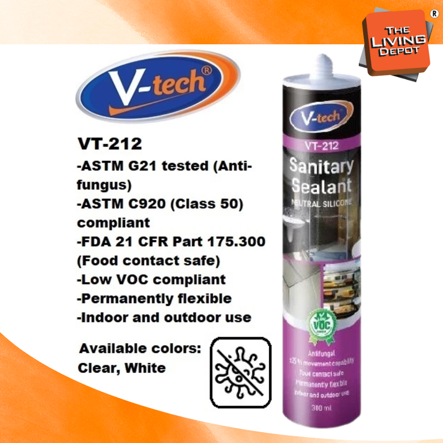 V-TECH VT-212 Sanitary Silicone Sealant (Anti-fungus) - 300ML (Clear ...