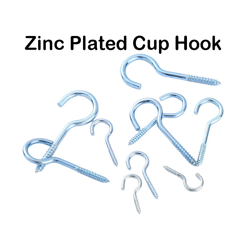 (10pcs) Zinc Plated Cup Hook Size 2#-16# Thread 2.4mm-6.6mm Length 20mm ...