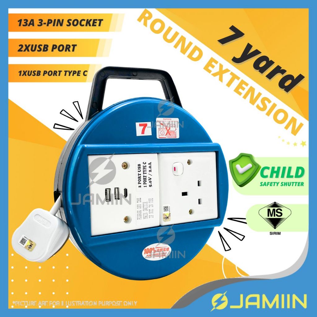 [SIRIM] 1 WAY + 2 USB 2.5A Output 7Y Full Copper Extension Box Cable ...