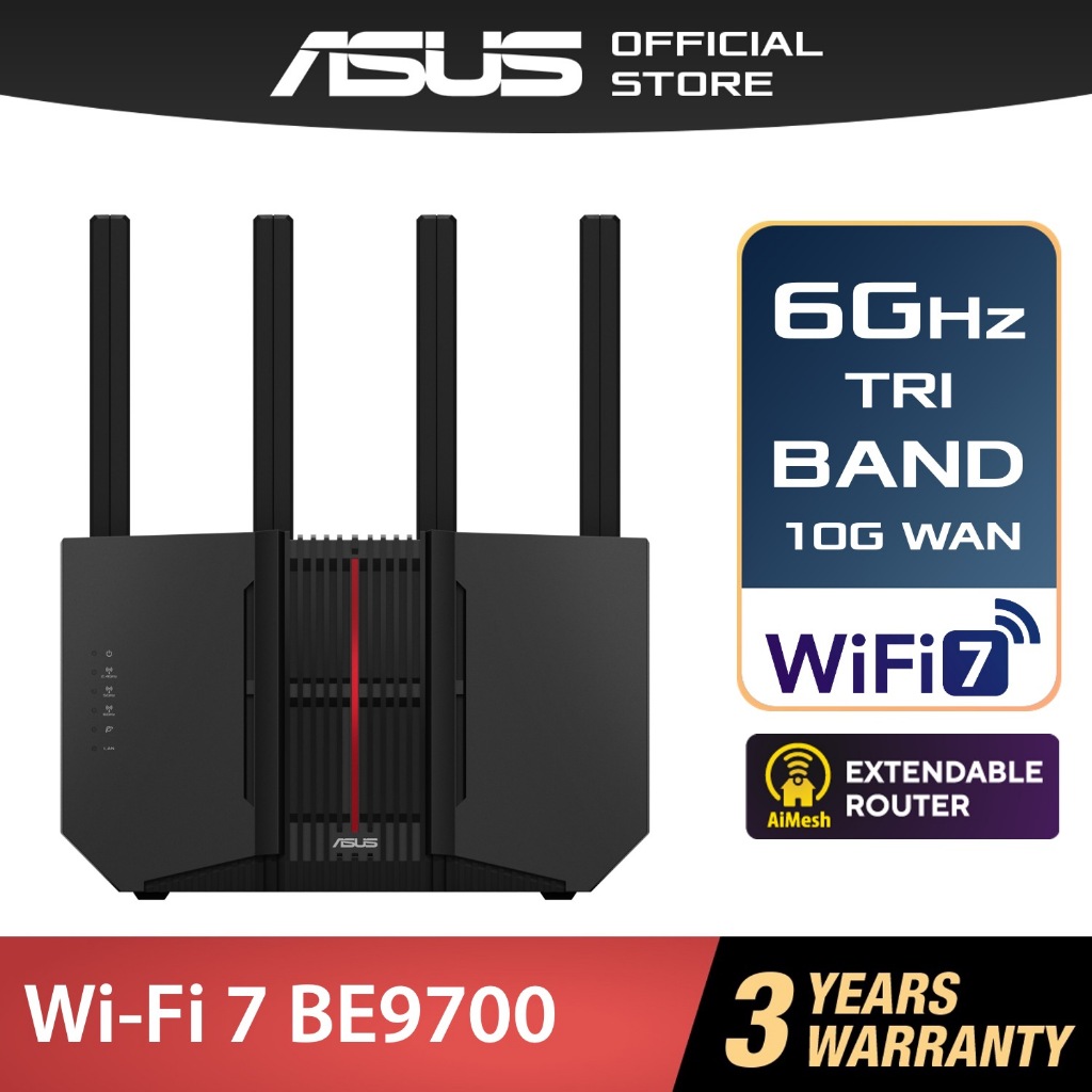 ASUS RT-BE92U WiFi 7 Router 6GHz Tri Band BE9700 10G WAN 2.0GHz Quad Core CPU AiProtection Pro ...