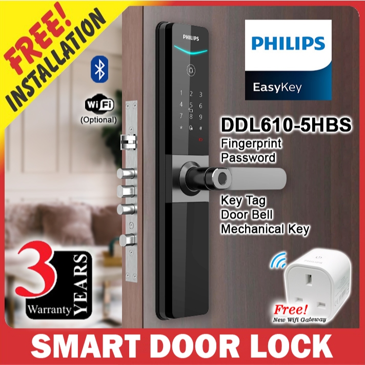PHILIPS Digital Lock EasyKey DDL 610 LKCKB/00 Smart Lever Door Lock (FREE Installation) Philips ...