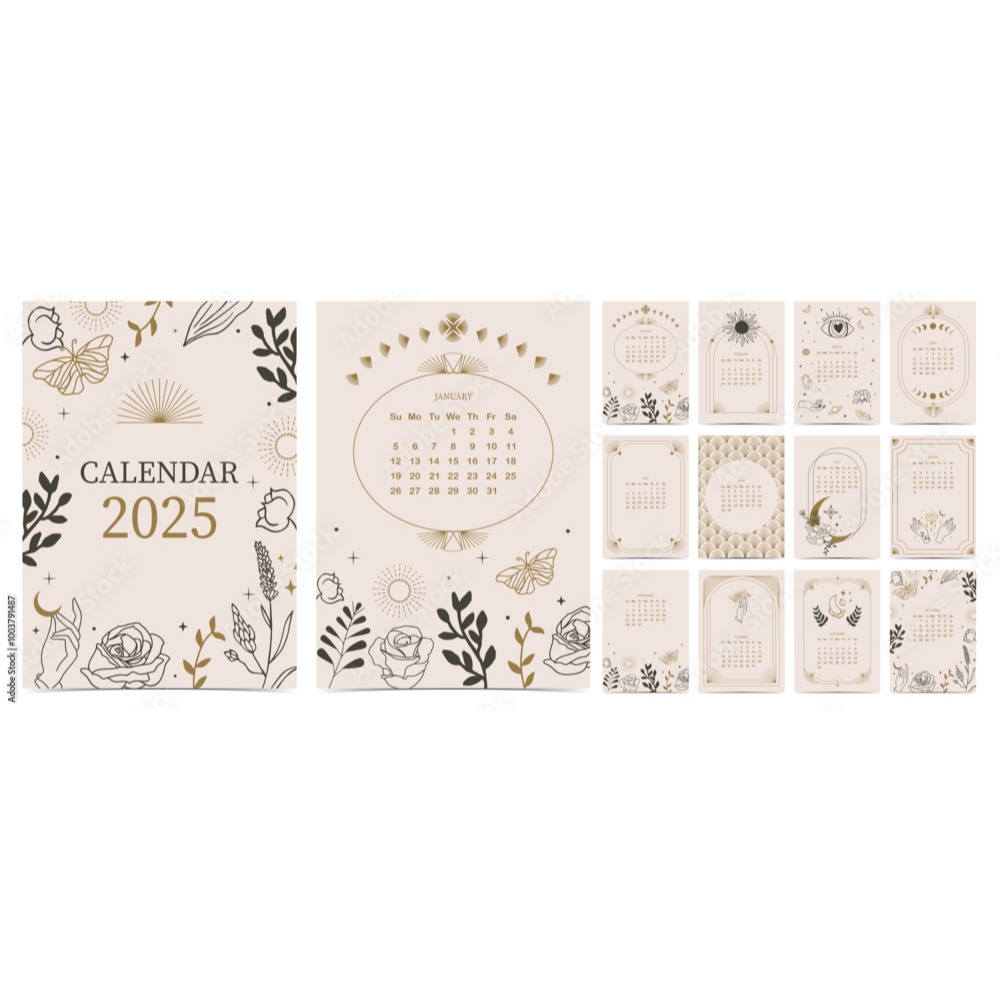 2025 Table Monthly Calendar - Boho Style (Sunday Start) | Perfect for ...
