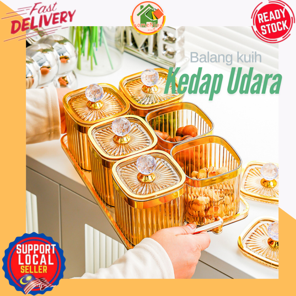 Bekas Kuih Raya 6 Grid Food Container With Tray Large Balang Biskut Set ...