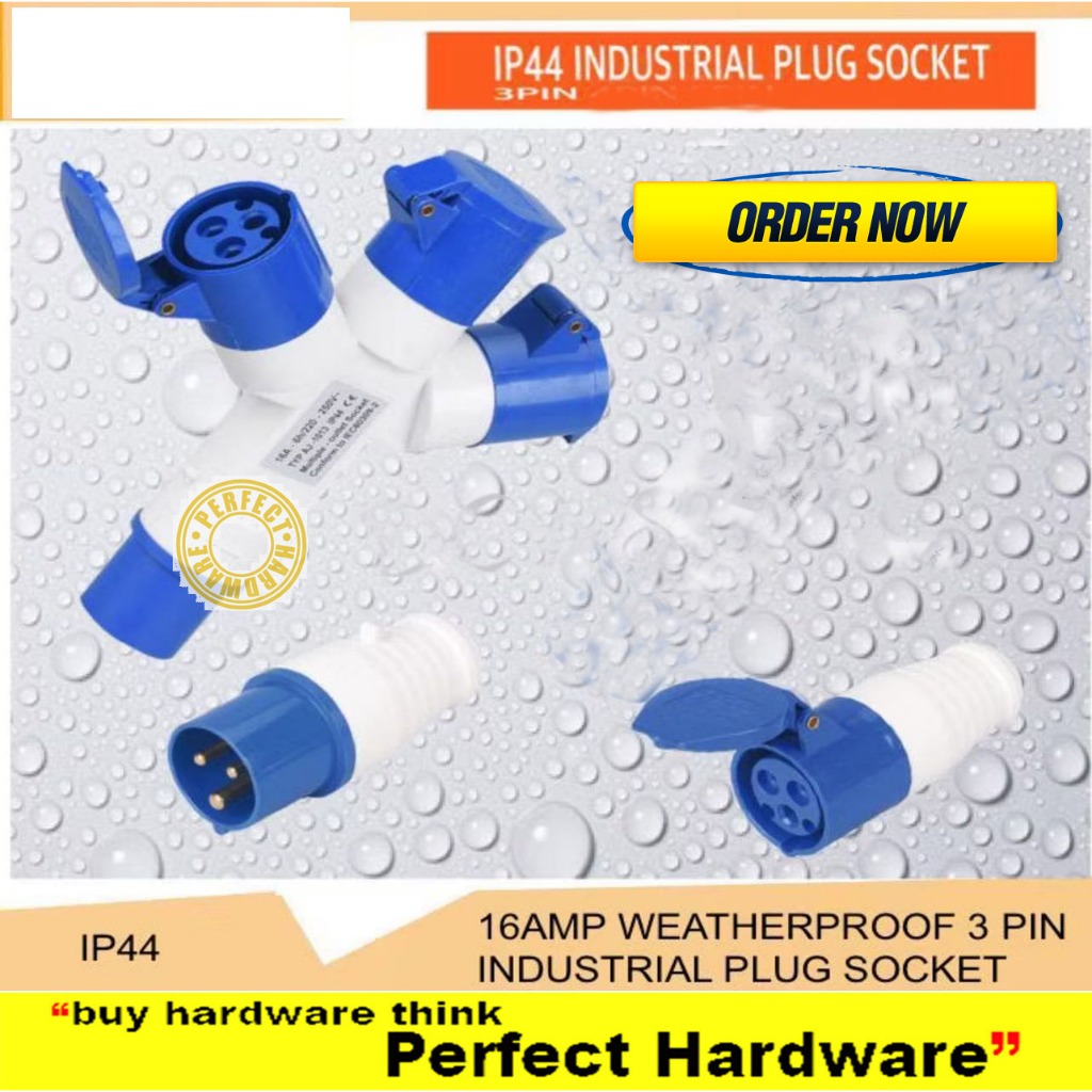 INDUSTRIAL PLUG CONNECTOR 16A 3 PIN BLUE SINGLE PHASE PLUG/SOCKET ...