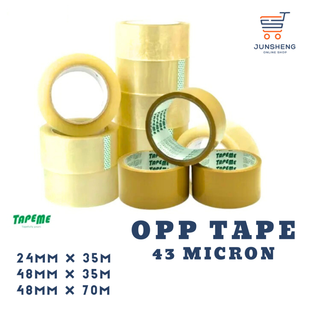 OPP TAPE / TRANSPARENT TAPE / CLEAR TAPE 43 MICRON [BRAND = TAPEME] (24mm x 40y / 48mm x 40y ...