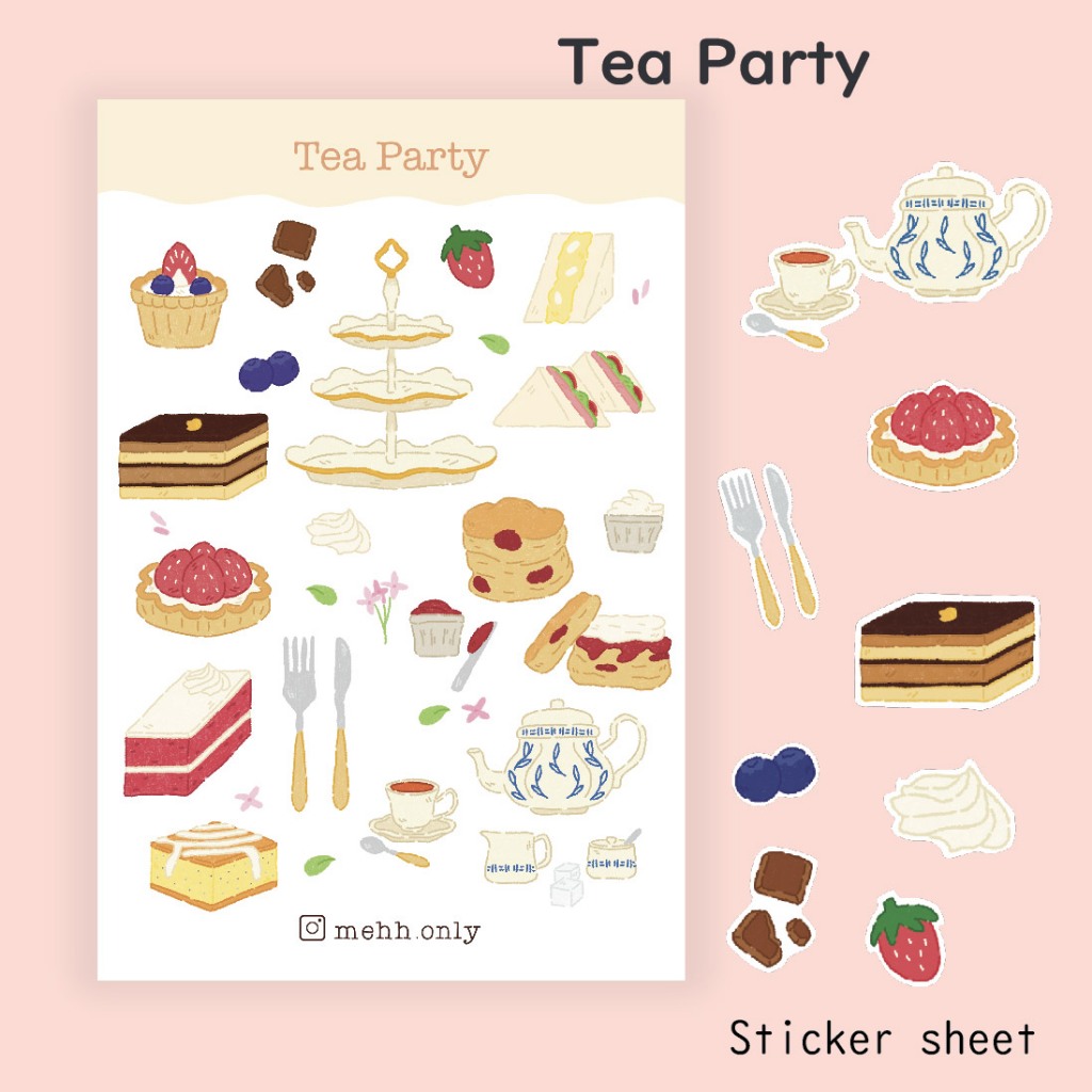 Tea time sticker sheet | Afternoon tea with cake sticker sheet | mehh ...