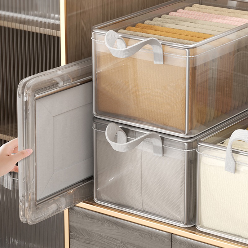 Transparent Storage Box PVC Foldable Wardrobe Organizer Basket Drawer ...