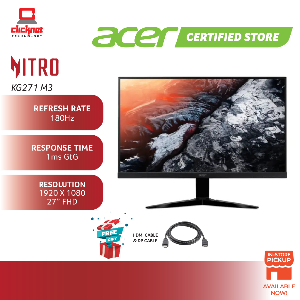 ACER KG271 M3BMIIPX 27'' FHD ,180Hz, IPS GAMING MONITOR-BLACK | Shopee ...