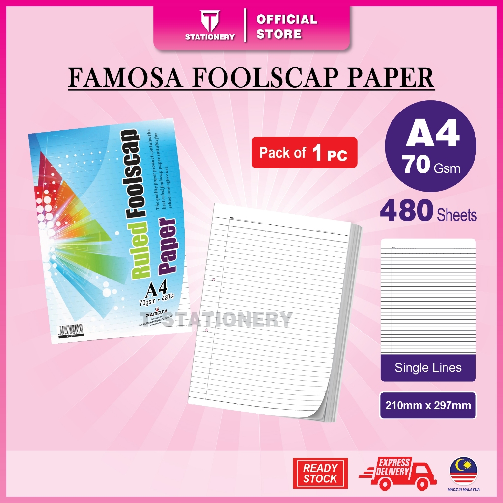 [1 PC] FAMOSA A4 480 sheets 7.5mm Broad Line Foolscap Paper 70gsm ...
