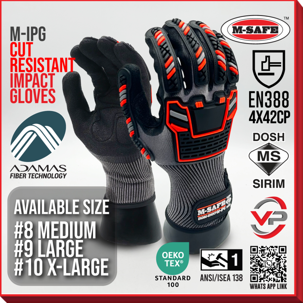 M-SAFE M-IPG CUT RESISTANT SAFETY IMPACT GLOVE/LIGHTWEIGHT/BREATHABLE ...