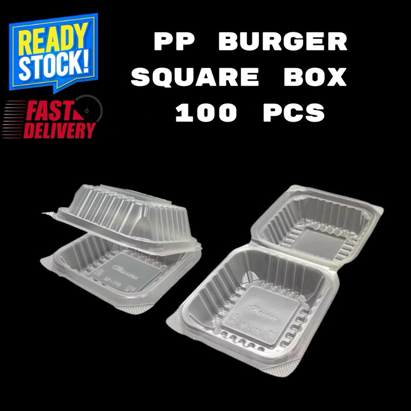 [100pcs] PP Burger Cake Box – Disposable Plastic Container for Tapau ...