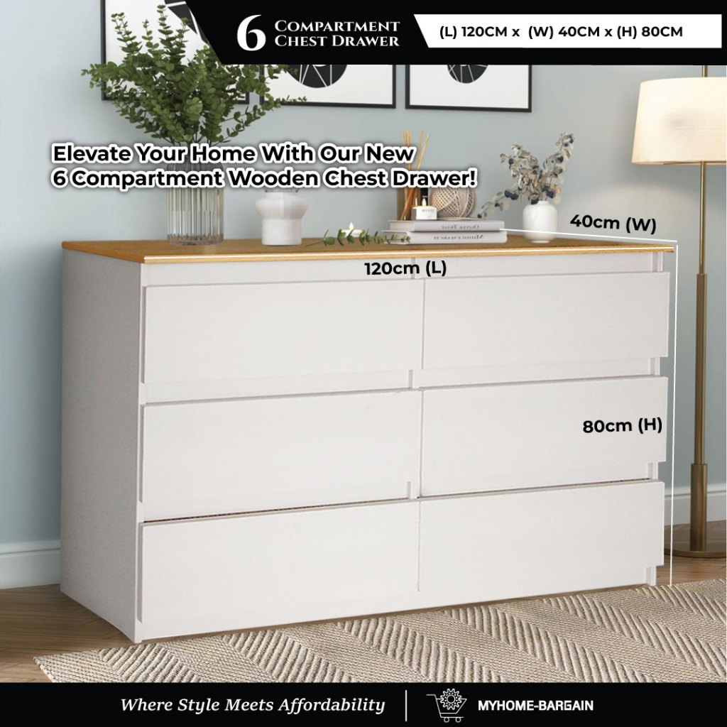MYHOME | 6 COMPARTMENT 3 TIER / 5 TIER WOODEN CHEST DRAWER / | LACI ...