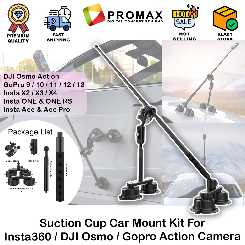 Promax Camera K01-2TC Car Exterior Quadro Suction Mount Kit for insta360 GOPRO DJI Action Camera ...