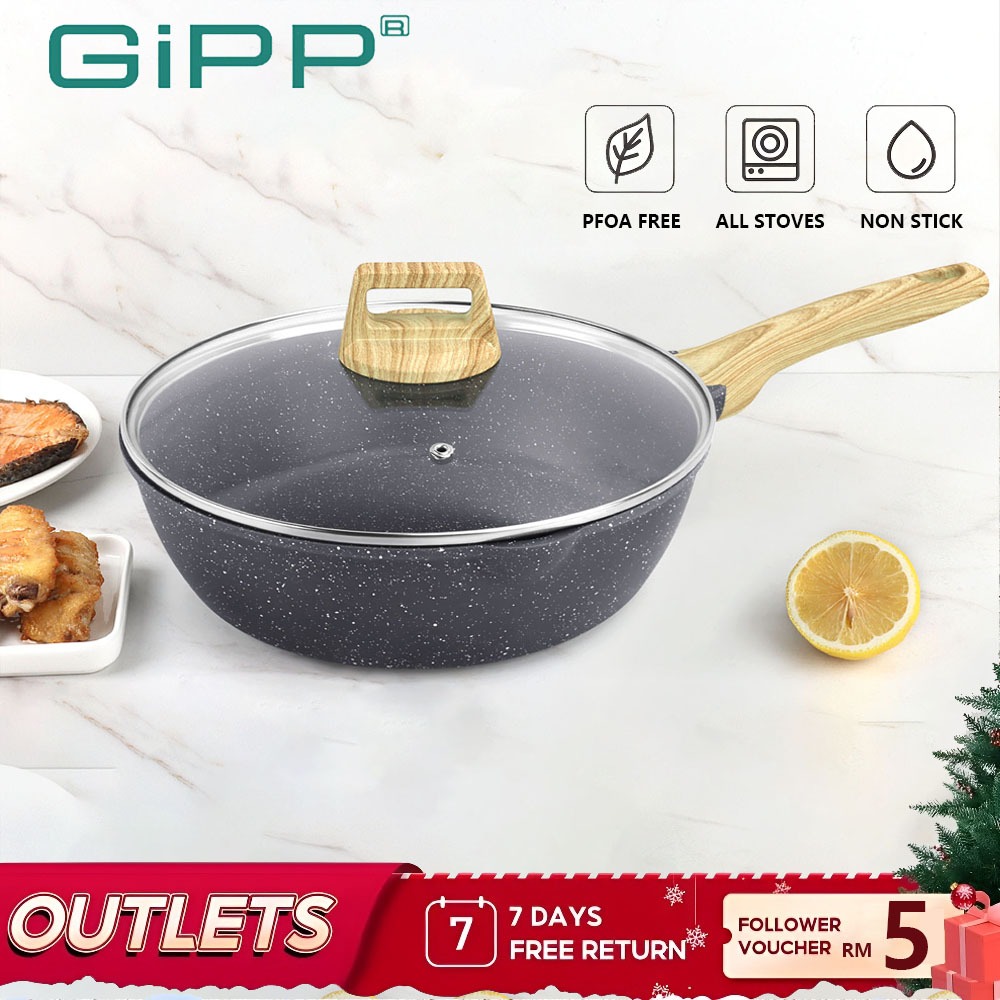 GIPP® Non-Stick Deep Fry Pan With Lid PFOA Free (24/28/30cm) | Shopee Malaysia