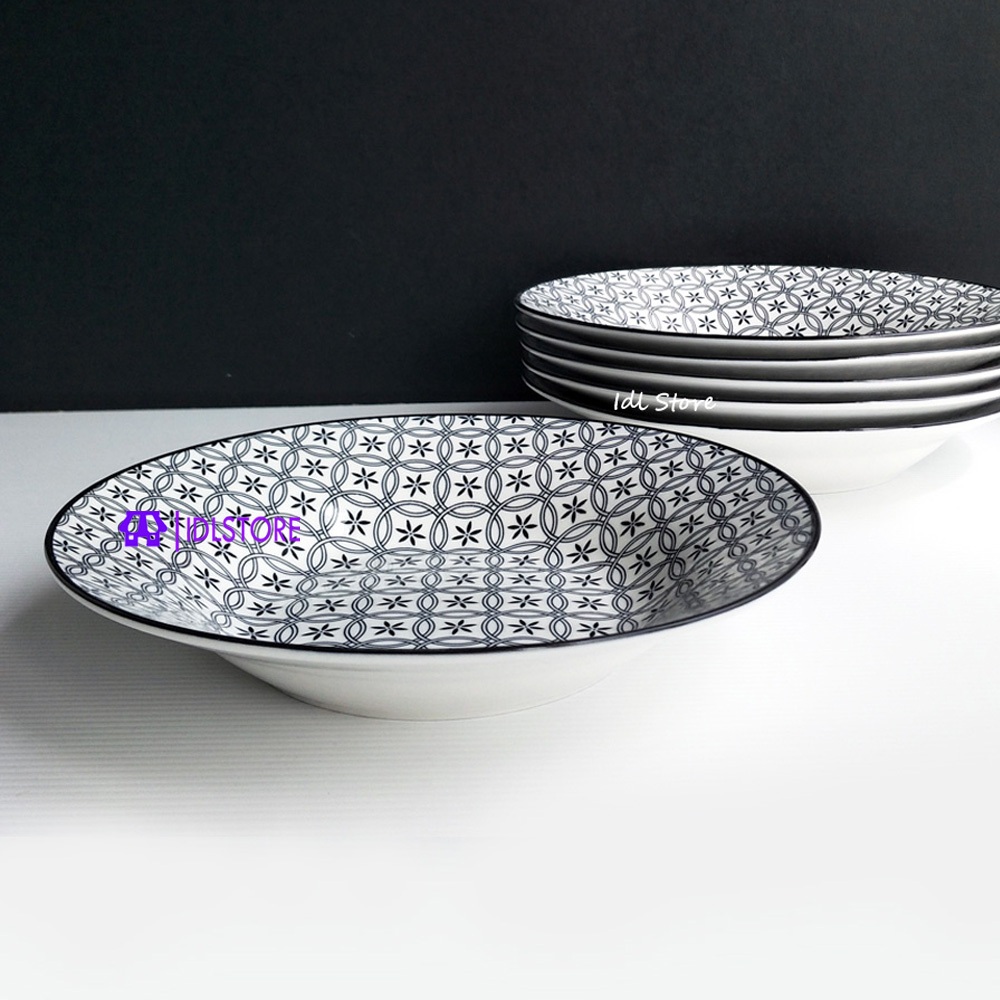 6 Pcs 23cm Porcelain Dinner Plate Bowl Set Pinggan Mangkuk Pinggan Nasi ...