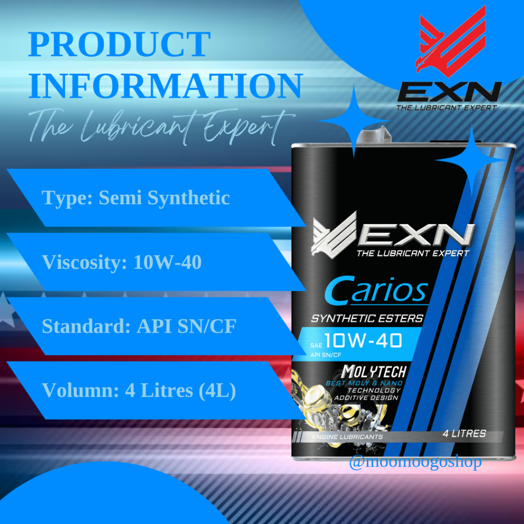 EXN CARIOS SAE 10W40 SEMI SYNTHETIC ESTERS MOLYTECH ENGINE OIL 4 LITRES ...