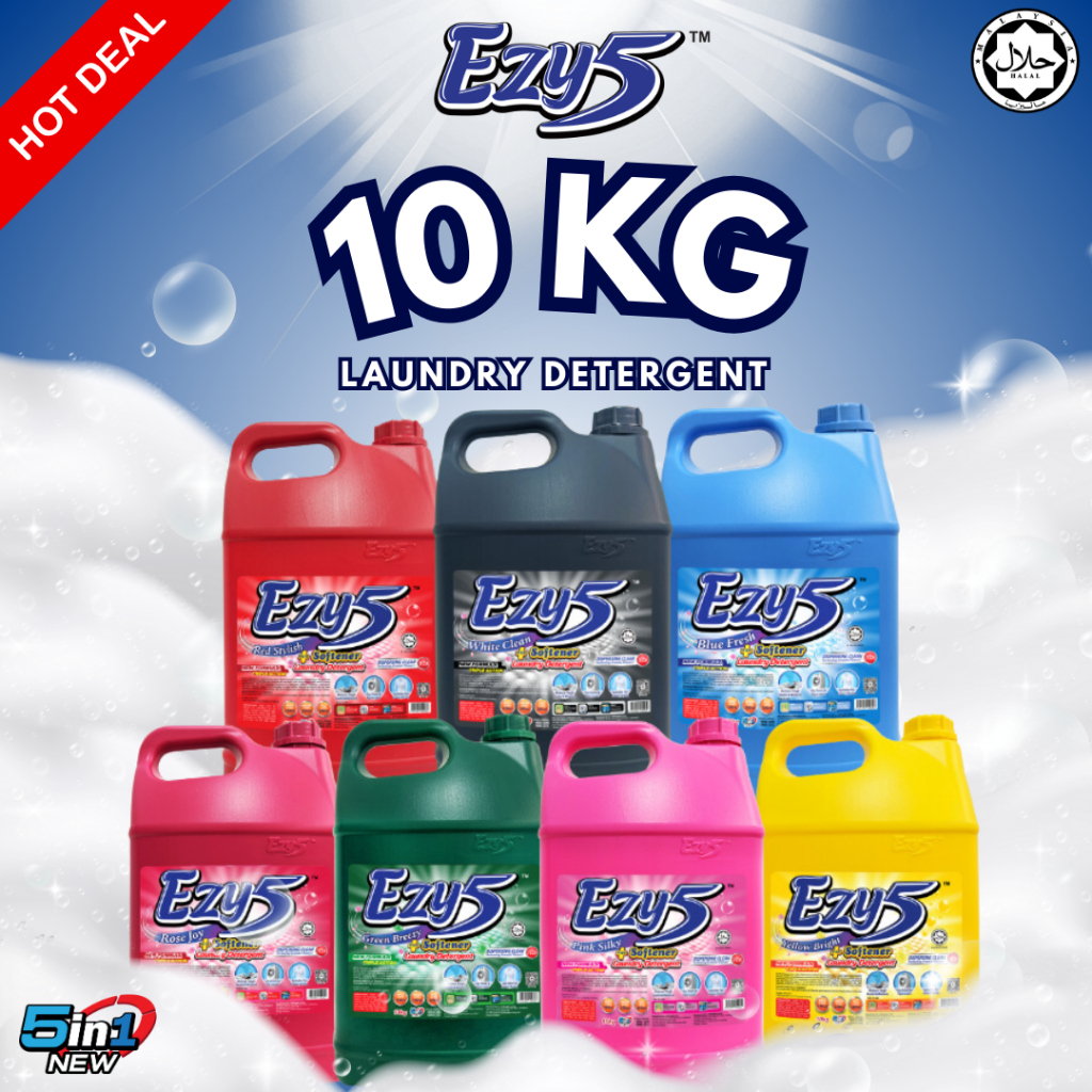 Ezy5 Laundry Detergent (10KG) + Pelembut + Wangi + Anti Bakteria + Anti ...