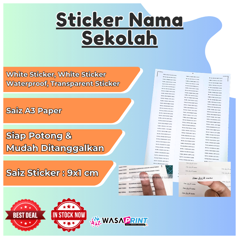 STICER NAMA SEKOLAH WHITE/WHITE WATERPROOF/TRANSPARENT | Shopee Malaysia
