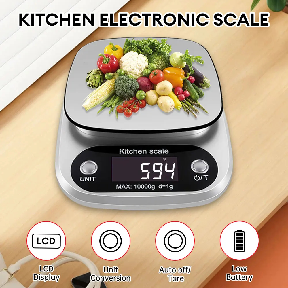 10kg/1g LCD Digital Scale Stainless Steel High Precision Kitchen Scale ...