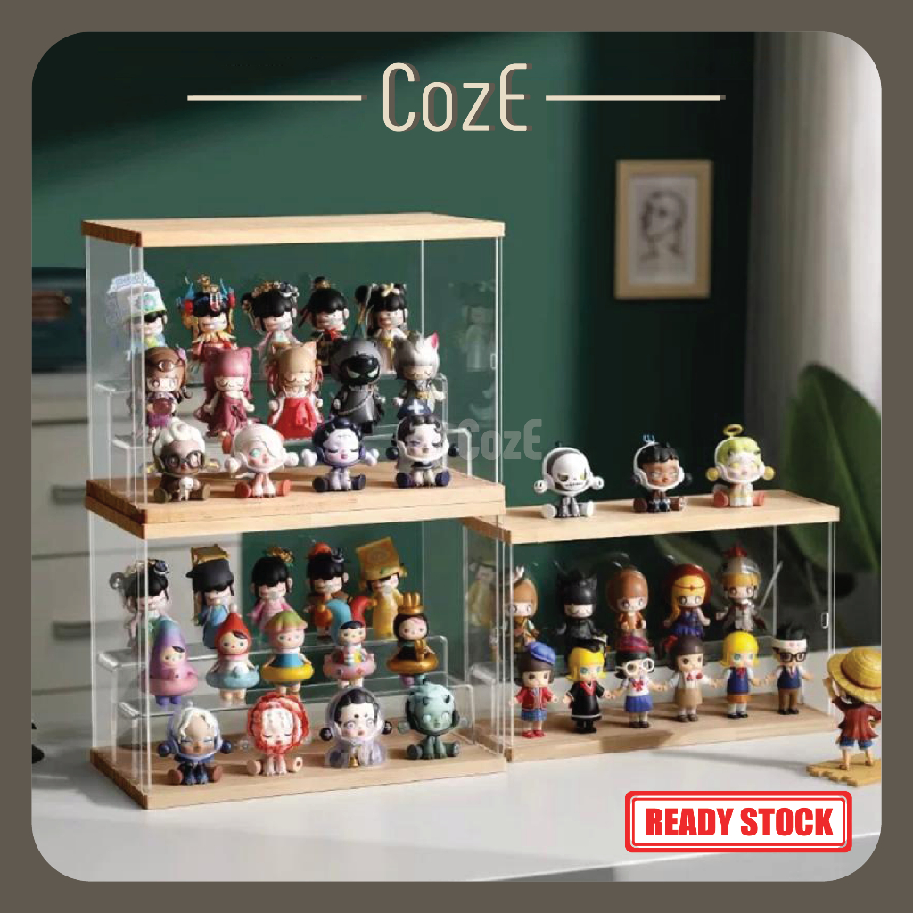 CozE Acrylic Wood Display Storage Box Transparent Popmart Container ...