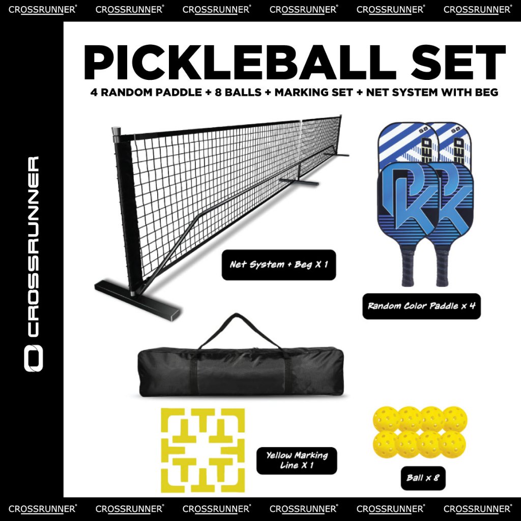 Pickleball Set (4 Paddle, Net System With Bag, 1 Yellow Court Line ...