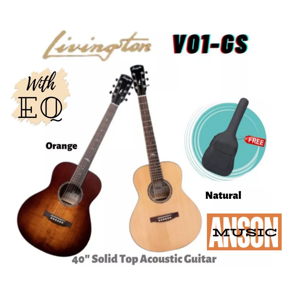 Livingston V01-GS EQ 40" Solid Top Acoustic Guitar, Rosewood FB ...