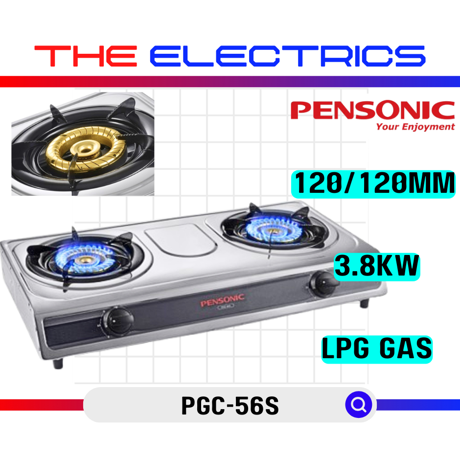 PENSONIC 3.8kW STAINLESS STEEL DOUBLE GAS STOVE GAS COOKER PGC-56S ...