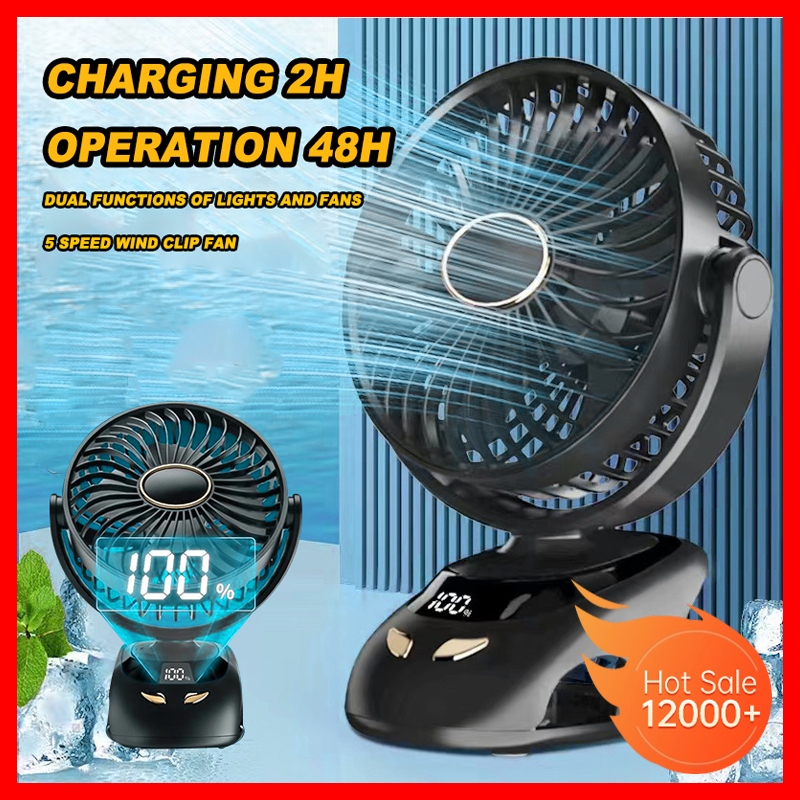 24000mAh Portable USB Rechargeable Clip Fan Strong Wind Mini Cooling ...